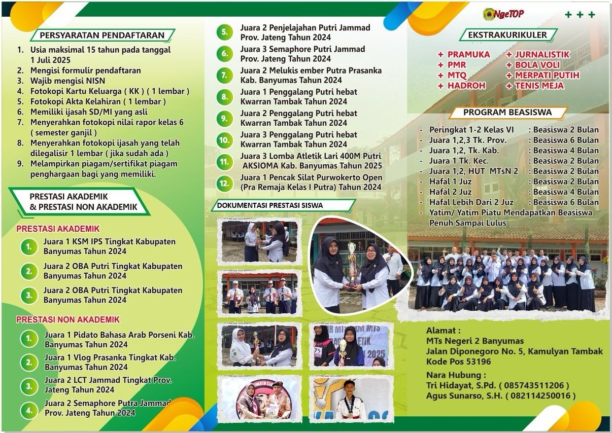 Brosur PPDB 2025/2026 – MTs Negeri 2 Banyumas